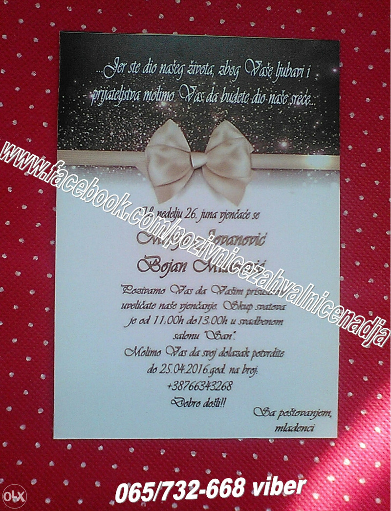 Pozivnice i zahvalnice za svadbu 0,50KM +POKLON POSTER - Dekoracije za vjenčanja - OLX.ba