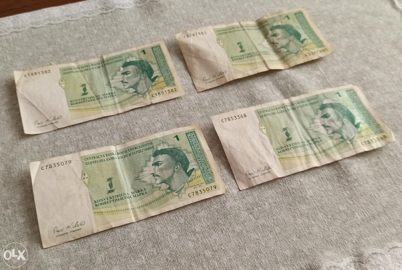 Novčanica 1 KM Konvertibilna marka - 4 komada - jedna - Novčanice - OLX.ba