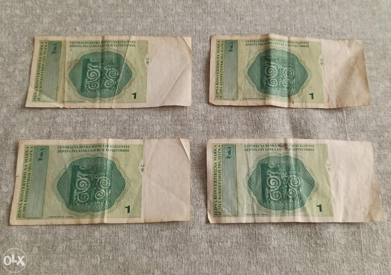 Novčanica 1 KM Konvertibilna marka - 4 komada - jedna - Novčanice - OLX.ba