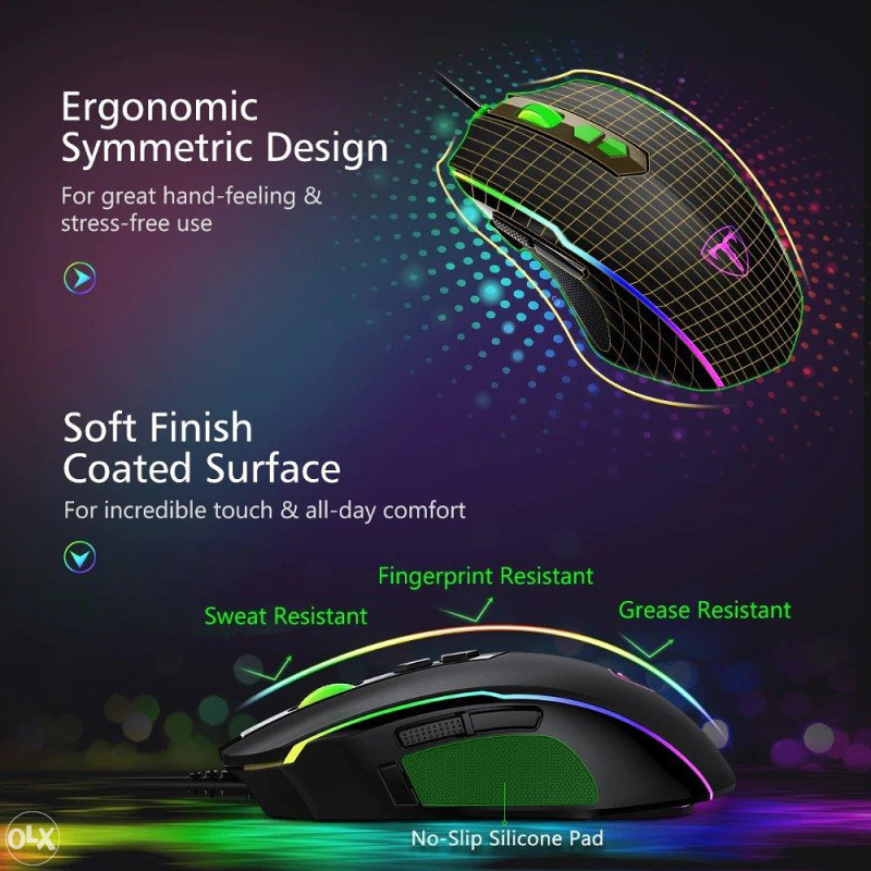 VicTsing T16 gaming miš, RGB, USB, 7200 DPI - Miševi - OLX.ba