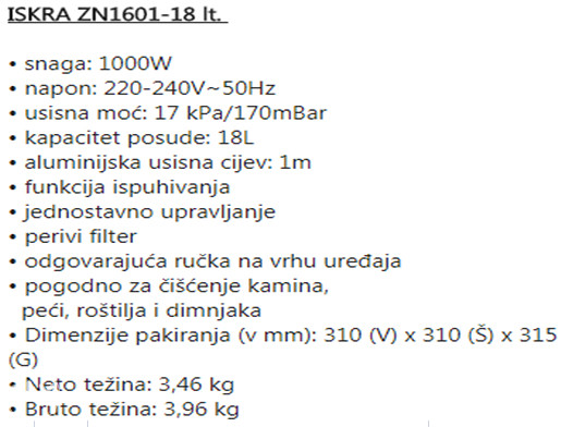 USISIVAČ ZA PEPEO ISKRA ZN1601-18 lt BESPLATNA DOSTAVA - Usisivači - OLX.ba
