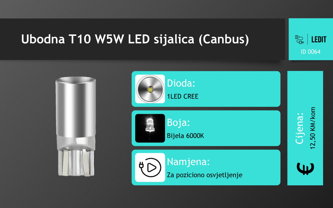 Ubodna T10 W5W pozicija LED sijalica CANBUS - Sijalice - OLX.ba