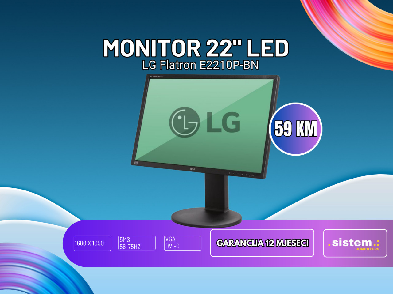 MONITOR LED LCD LG 22" FLATRON E2210P-BN - Monitori - OLX.ba